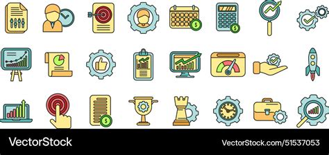 Performance Management Icons Set Color Line Vector Image