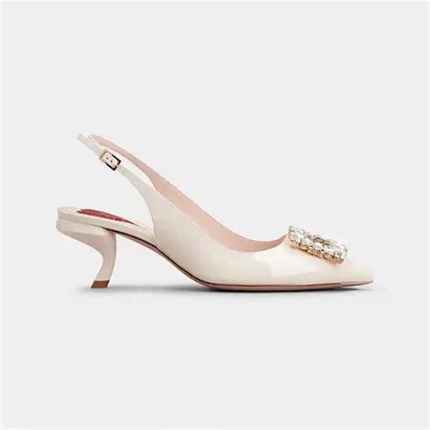 Roger Vivier Women Virgule Strass Buckle Slingback Pumps In Patent Leather White