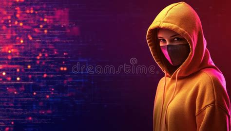 Hacker In A Mask Wearing A Hoodie Against A Dark Background With Hacker In A Mask Wearing A Hoodie Against A Dark Background With