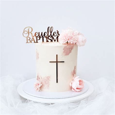 Baptism Cake Topper With Cross Charm Personalised Various Sizes