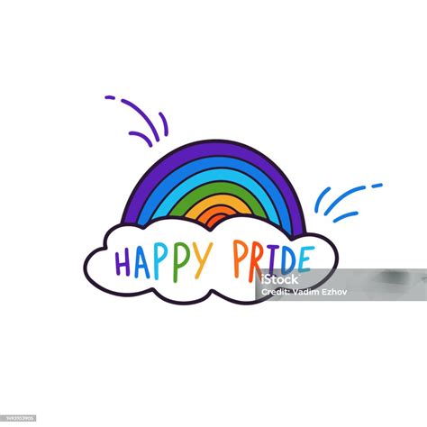해피 프라이드 무지개와 컬러 핸드 레터링 Lgbtq 프라이드의 영감을주는 슬로건 벡터 게이 퍼레이드 상징 무지개에 대한 스톡