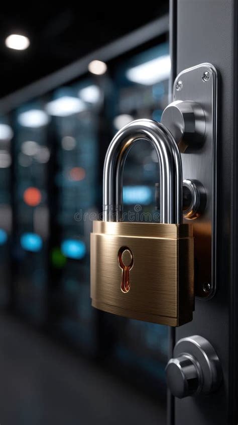 Data Center Security Concept Featuring A Metal Padlock On A Server