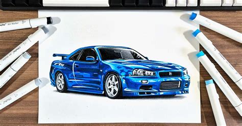 How To Draw A Nissan Skyline Gtr R34 Realistic Step By Step Guide