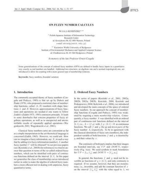 on fuzzy number calculus 1 introduction 2 ordered fuzzy