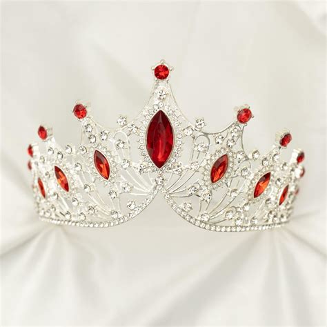 Reginas Tiara In Red Faux Ruby And Silver White Gold Color Metal Etsy