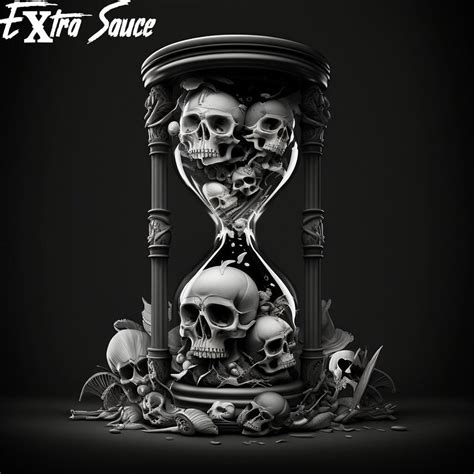 Skull Hourglass Black And Grey Tattoo Style Gothic Style Sands Of