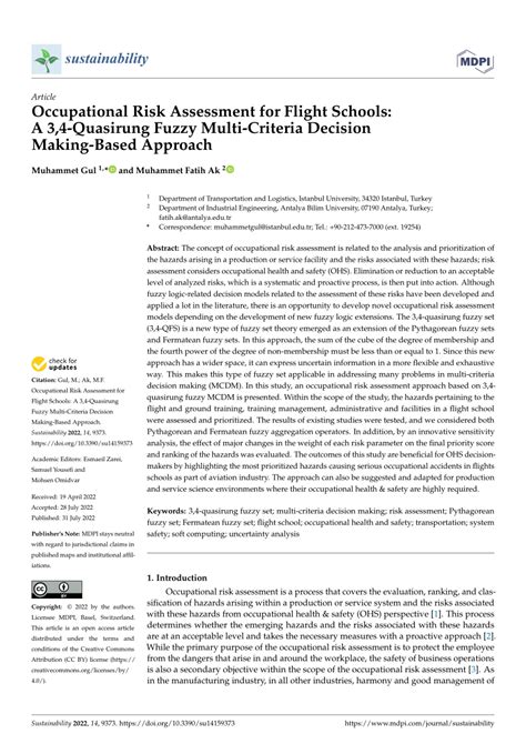 Pdf Occupational Risk Assessment For Flight Schools A 34 Quasirung Fuzzy Multi Criteria