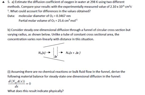 5 A Estimate The Diffusion Coefficient Of Oxygen In
