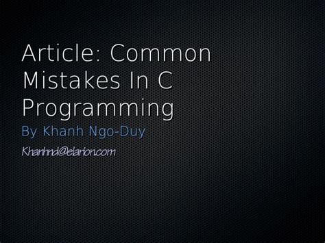 Common Mistakes In C Programming Ppt