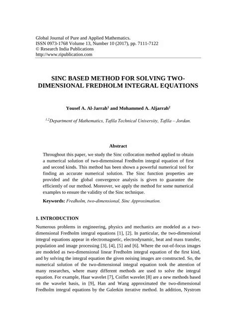 Pdf Sinc Based Method For Solving Two Dimensional · 2 Sinc