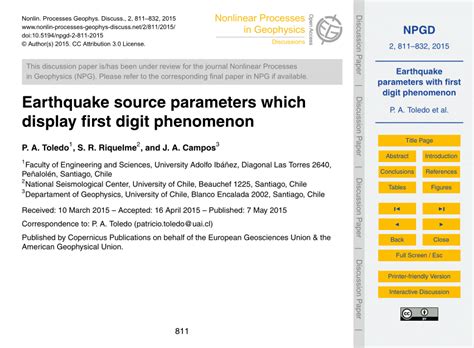 Pdf Earthquake Source Parameters Which Display First Digit Phenomenon