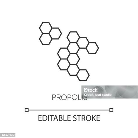 프로폴리스 픽셀 완벽한 선형 아이콘 꿀 빗 하이브 셀 여드름 치료 성분 얇은 선 사용자 정의 일러스트레이션 윤곽 기호입니다 벡터 격리 된 윤곽선 도면입니다 편집 가능한