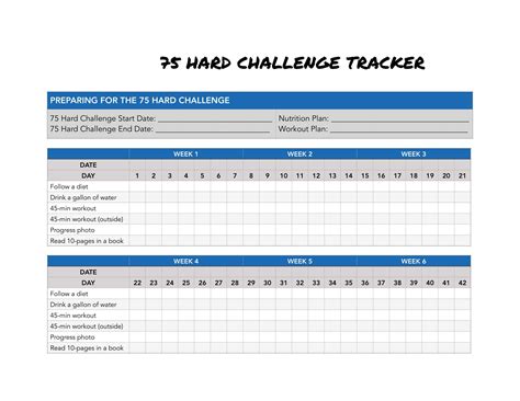 Free Printable 75 Hard Challenge Templates Pdf Rules Checklist