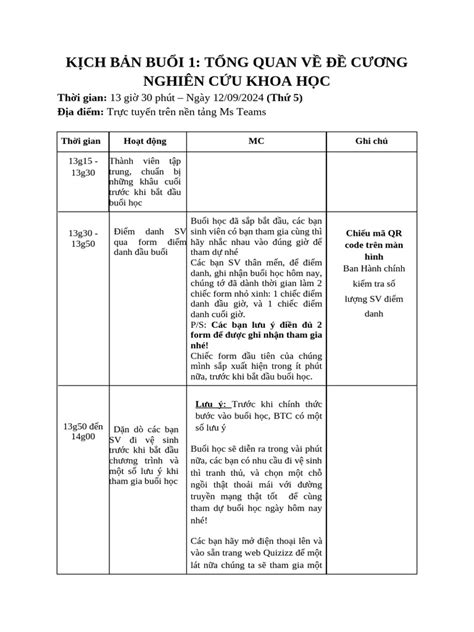 Script Mc Buổi Học 1 Đã Sửa Chữa Pdf Script Mc Buổi Học 1 Đã Sửa Chữa Pdf