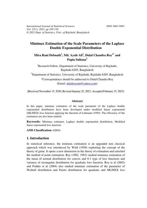 Pdf Minimax Estimation Of The Scale Parameters Of The Laplace Double