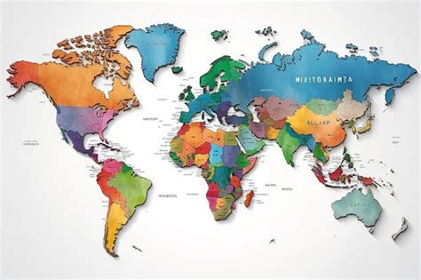 색 배경 에 있는 대륙 들 의 세계 지도 프리미엄 사진