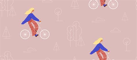 트렌디 한 스타일 소녀는 자전거 원활한 패턴 디자인을 타고 자전거에 사랑스러운 젊은 여성 캐릭터입니다 귀여운 여성 사이클리스트 자전거 여행 벡터 배경입니다 공원에 대한 스톡