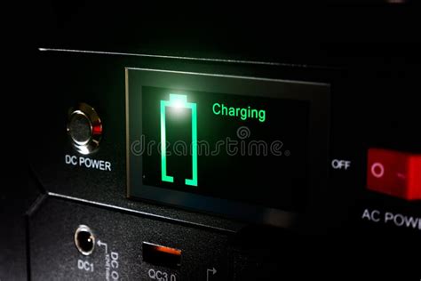Discharged Or Low Battery Level Control Panel Display Of Lithium Portable Power Station Stock