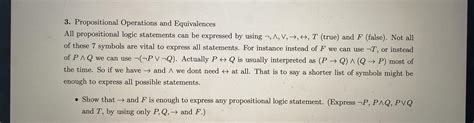 Solved 3 Propositional Operations And Equivalences All