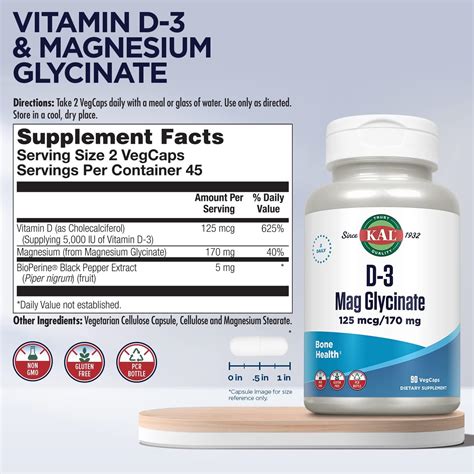 Kal D 3 Mag Glycinate 125mcg Bone Health Supplement 90 Vegcaps Arenadeph
