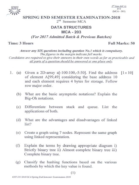 2nd sem mca data structures mca 203 spring end semester examination