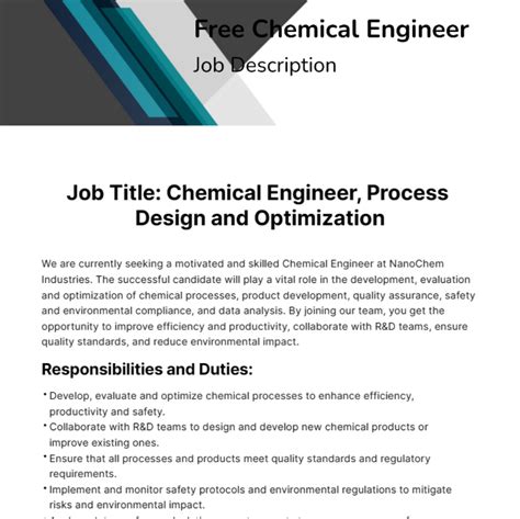 Free Chemical Engineer Job Description Template To Edit Online
