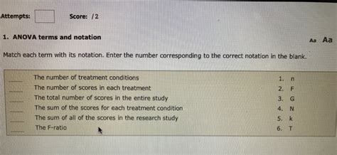 Solved ANOVA Terms And Notation Match Each Term With Its Chegg Com