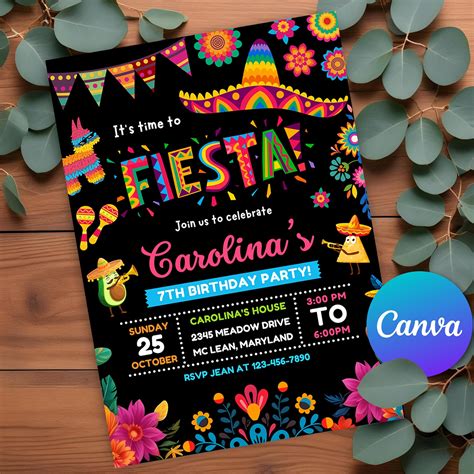 Editable Fiesta Birthday Invitation Any Age Fiesta Invitation Taco Bout A Party Mexican