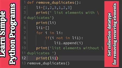 Set Collection For Removing Recurring Elements Learn Simple Python