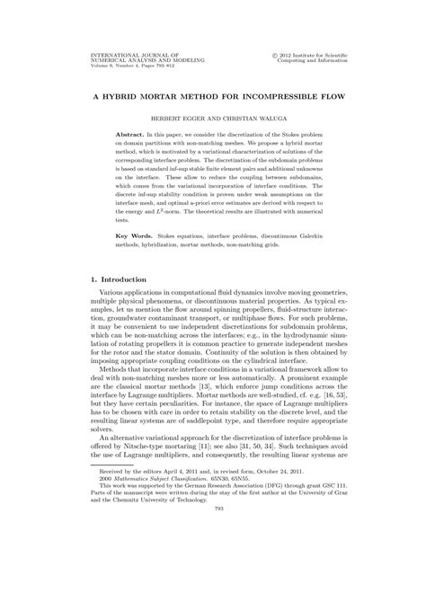 Global Science Press A Hybrid Mortar Method For Incompressible Flow