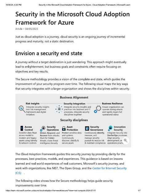 Security In The Microsoft Cloud Adoption Framework For Azure Pdf