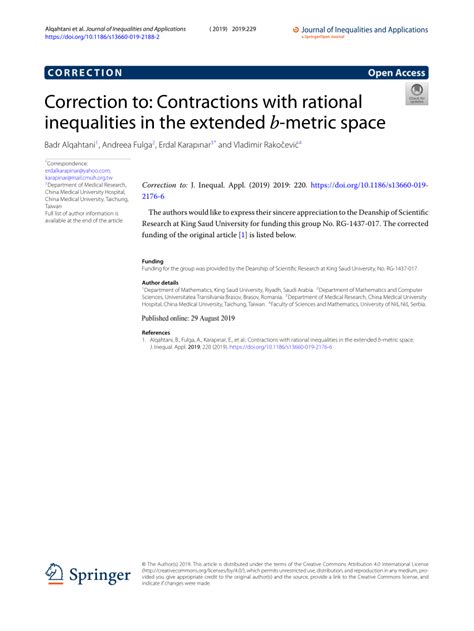 Pdf Correction To Contractions With Rational Inequalities In The Extended B Metric Space