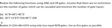 Solved Realize The Following Functions Using And And Or
