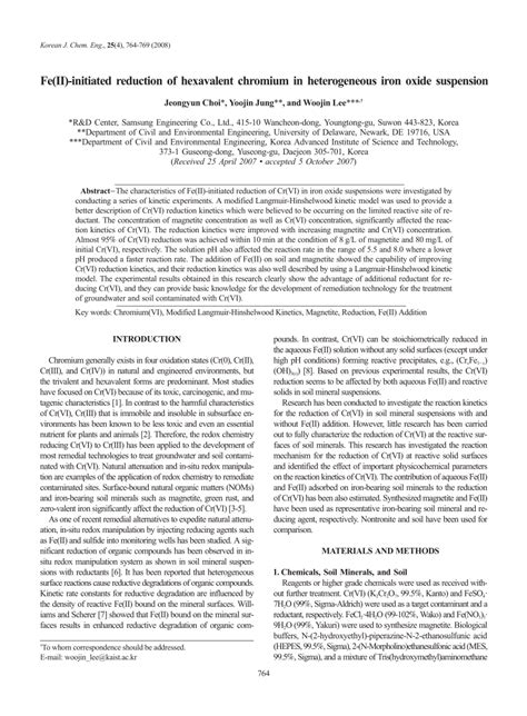 Pdf Fe Ii Initiated Reduction Of Hexavalent Chromium In Heterogeneous Iron Oxide Suspension