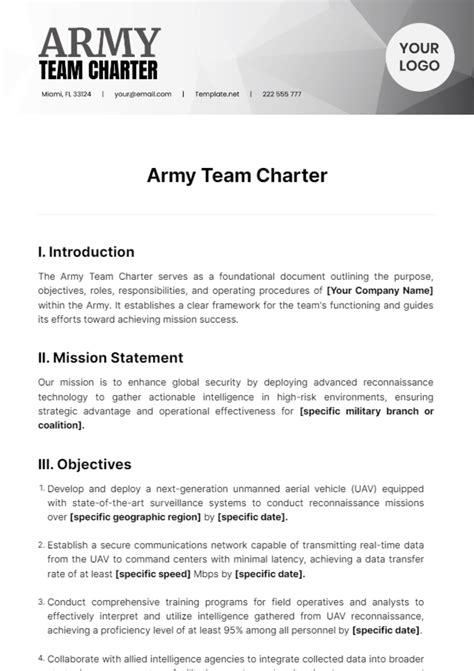 Free Army Team Charter Template To Edit Online