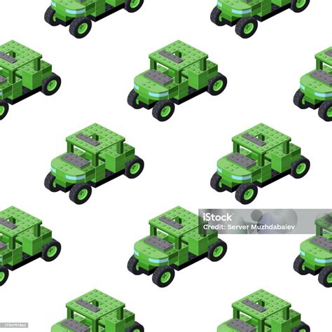 흰색 바탕에 아이소메트리를 한 군용 Suv의 패턴 벡터 3차원 형태에 대한 스톡 벡터 아트 및 기타 이미지 3차원 형태 건축물 건축하기 Istock