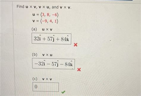Solved Find Uv Vu And Vv U 3 8 6 V 9 4 1 A Uv Chegg Com