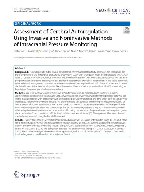 Assessment Of Cerebral Autoregulation Using Invasive And Noninvasive Methods Of Intracranial
