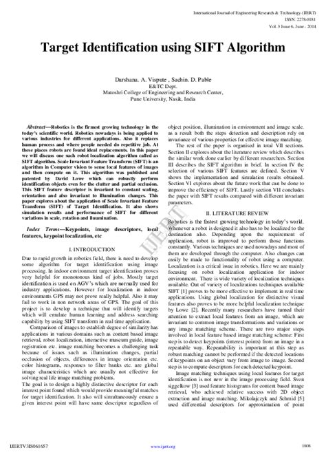 Pdf Ijert Target Identification Using Sift Algorithm