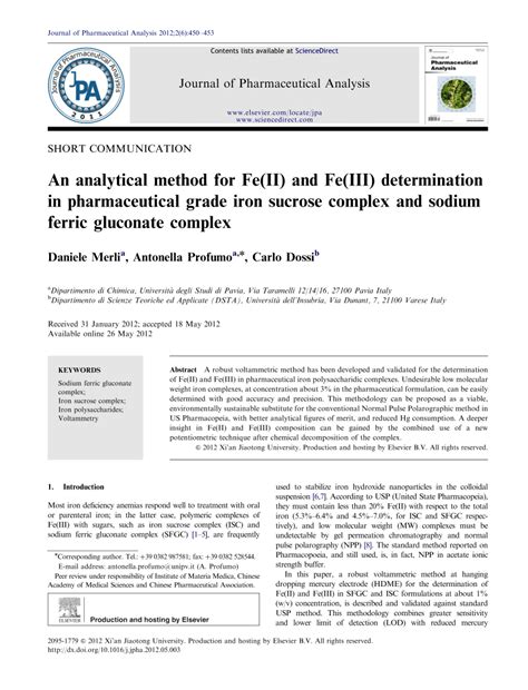 Pdf An Analytical Method For Feii And Feiii Determination In