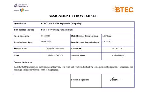 Assignment 1 Front Sheet Assignment 1 Front Sheet Qualification Btec