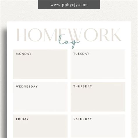 Homework Assignment Log Printable Template Track Tasks And Deadlines In