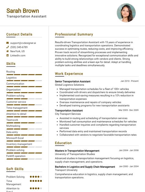 Transportation Assistant Cv Example For 2025 Examples And Free Templates