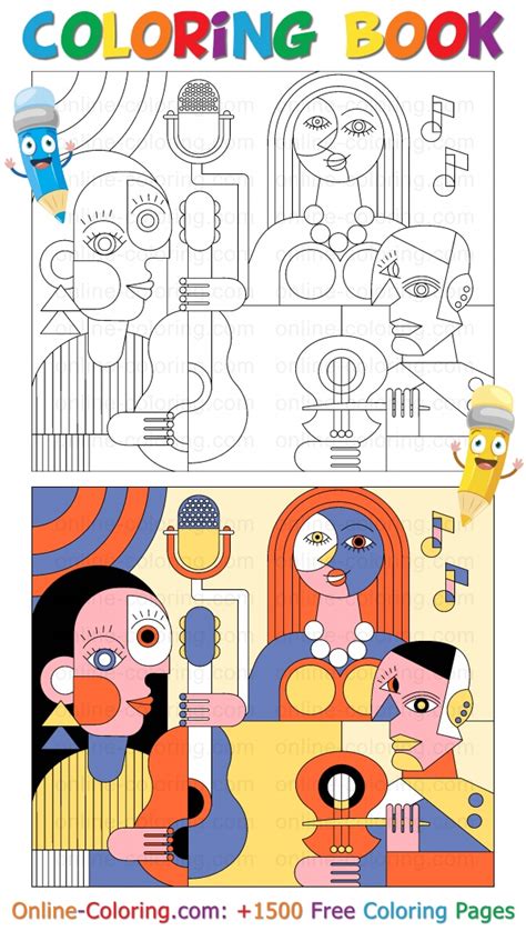 Cubist Symphony Inspired By Picasso Free Online Coloring Page