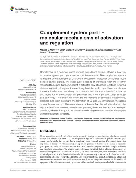 PDF Complement System Part I Molecular Mechanisms Of Activation And Regulation