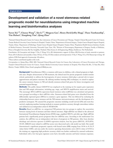 Pdf Development And Validation Of A Novel Stemness Related Prognostic