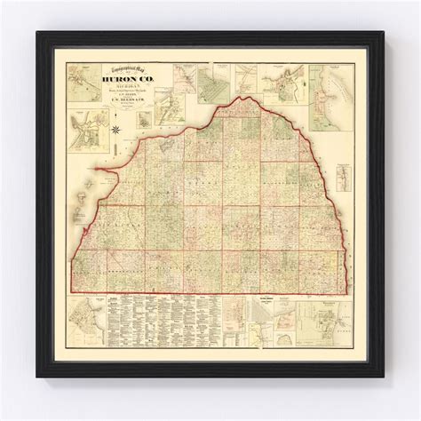 Huron County Michigan Map 1875 Old Map Of Huron County Michigan Art Vintage Print Framed Canvas