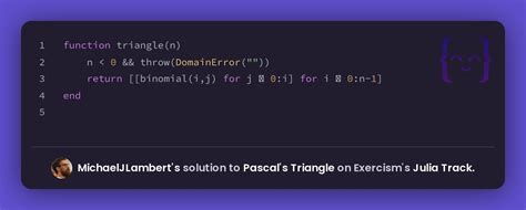 michaeljlambert s solution for pascal s triangle in julia on exercism