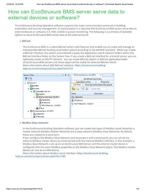 How Can Ecostruxure Bms Server Serve Data To External Devices Or