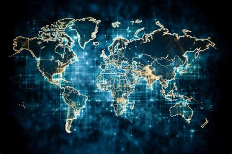 World Map Displayed In A Digital Cyberspace Environment With Blue Background Perfect For